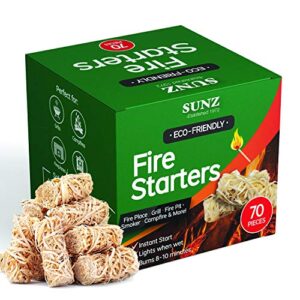 fire starter, 70 pieces. natural fire starters for fireplace, charcoal starter, charcoal fire starter for campfires, grill starter, wooly wood bbq fire starters for grill. all weather.