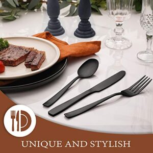 Hiware 24 Pieces Matte Black Silverware Set with Steak Knives for 4, Stainless Steel Flatware Utensils Set, Hand Wash Recommended