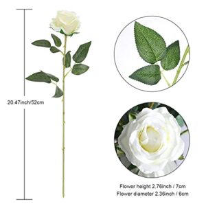 Hawesome 12PCS Artificial Silk Flowers Realistic Roses Bouquet Long Stem for Home Wedding Decoration Party (12PCS-White)