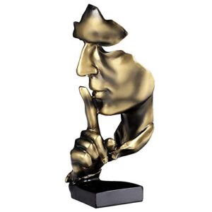 aboxoo thinker statue, silence is gold abstract art figurine, modern home resin sculptures decorative objects piano desktop decor for creative room home, office study (gold)