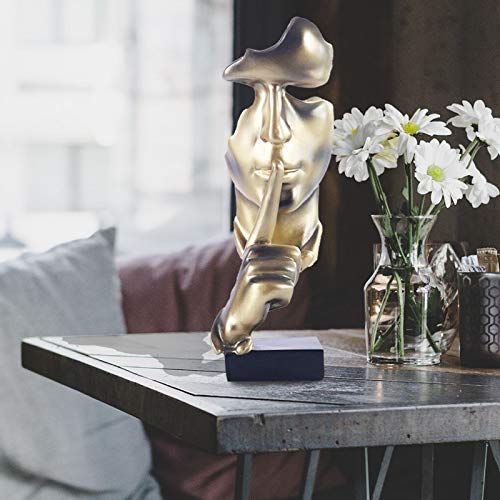 aboxoo Thinker Statue, Silence is Gold Abstract Art Figurine, Modern Home Resin Sculptures Decorative Objects Piano Desktop Decor for Creative Room Home, Office Study (Gold)