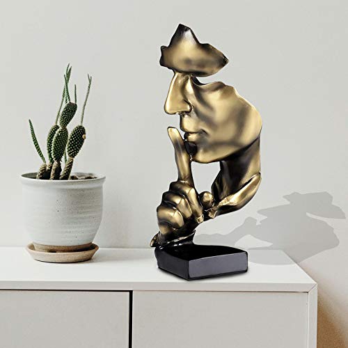 aboxoo Thinker Statue, Silence is Gold Abstract Art Figurine, Modern Home Resin Sculptures Decorative Objects Piano Desktop Decor for Creative Room Home, Office Study (Gold)