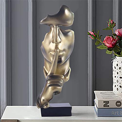 aboxoo Thinker Statue, Silence is Gold Abstract Art Figurine, Modern Home Resin Sculptures Decorative Objects Piano Desktop Decor for Creative Room Home, Office Study (Gold)