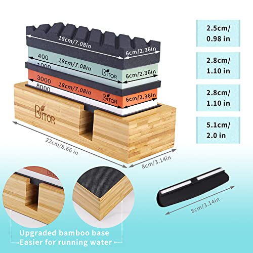 BRITOR Sharpening Stone Kit Whetstone knife sharpener 4 Side Grit 400/1000 3000/8000 Includes Non-Slip Rubber Holder Angle Guide Leather Strop and Gloves