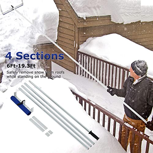 Goplus Snow Roof Rake, Aluminum Snow Removal Tool w/ Extendable Handle and Sturdy Snow Slide for Removing Snow, Wet Leaves