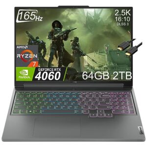 lenovo legion 5 slim 5 16" wqxga 2.5k 165hz (amd 8-core ryzen 7 7840hs (beat i7-12700h), geforce rtx 4060 8gb, 64gb ddr5 ram, 2tb pcie ssd) rgb backlit gaming laptop, wi-fi 6e, 3d nahimic, win 11 home