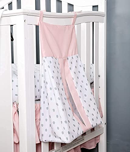 PINNKKU 4-Piece Crib Bedding Set for Girls, Baby Girl Bedding Crib Set, Cunas para Bebes, White, Blush Pink Flower Crib Skirt, Blanket, Crib Sheet and Diaper Stacker, Crib Bedding Sets for Girls