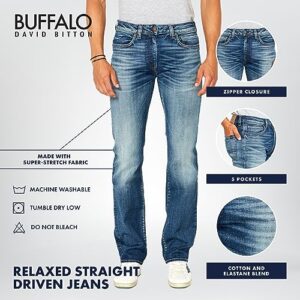 Buffalo David Bitton Men's Relaxed Straight Driven Jeans, Authentic and Sanded Indigo, 36W x 32L