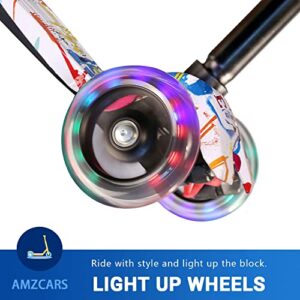 AMZCARS Kick Scooter for Kids, 3 Wheels Toddlers Scooter for 6 Years Old Boys Girls Learn to Steer, Kids Scooter 4 Adjustable Height, Extra-Wide Deck, Flashing Wheel Lights for Children Gifts