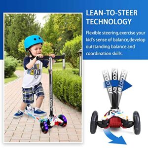 AMZCARS Kick Scooter for Kids, 3 Wheels Toddlers Scooter for 6 Years Old Boys Girls Learn to Steer, Kids Scooter 4 Adjustable Height, Extra-Wide Deck, Flashing Wheel Lights for Children Gifts