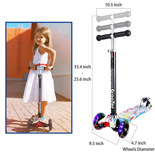 AMZCARS Kick Scooter for Kids, 3 Wheels Toddlers Scooter for 6 Years Old Boys Girls Learn to Steer, Kids Scooter 4 Adjustable Height, Extra-Wide Deck, Flashing Wheel Lights for Children Gifts