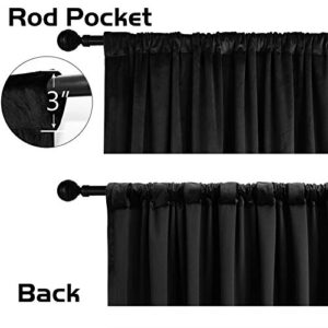 SNITIE Black 63 in Long Velvet Curtains with Back Tab and Rod Pocket Thermal Insulated Soft Privacy Light Filtering Velvet Drapes for Bedroom and Living Room, Set of 2 Panels, 52 x 63 Inches Long