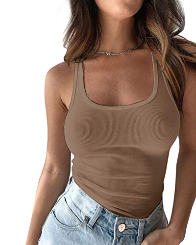 Pepochic Women’s Workout Scoop Neck Tank Top Ribbed Sleeveless Cami Lightweight Solid Basic