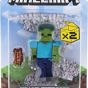 Minecraft Craft-A-Block Zombie Figure, Authentic Pixelated Video-Game Characters, Action Toy to Create, Explore and Survive, Collectible Gift for Fans Age 6 Years and Older