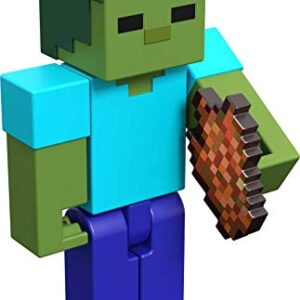 Minecraft Craft-A-Block Zombie Figure, Authentic Pixelated Video-Game Characters, Action Toy to Create, Explore and Survive, Collectible Gift for Fans Age 6 Years and Older