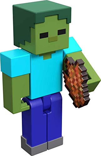 Minecraft Craft-A-Block Zombie Figure, Authentic Pixelated Video-Game Characters, Action Toy to Create, Explore and Survive, Collectible Gift for Fans Age 6 Years and Older