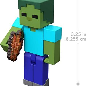 Minecraft Craft-A-Block Zombie Figure, Authentic Pixelated Video-Game Characters, Action Toy to Create, Explore and Survive, Collectible Gift for Fans Age 6 Years and Older