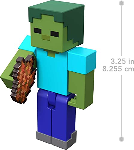 Minecraft Craft-A-Block Zombie Figure, Authentic Pixelated Video-Game Characters, Action Toy to Create, Explore and Survive, Collectible Gift for Fans Age 6 Years and Older