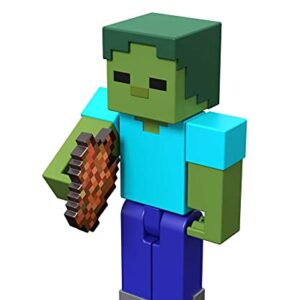 Minecraft Craft-A-Block Zombie Figure, Authentic Pixelated Video-Game Characters, Action Toy to Create, Explore and Survive, Collectible Gift for Fans Age 6 Years and Older