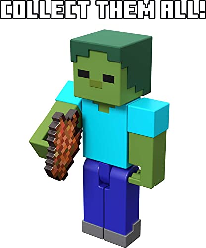 Minecraft Craft-A-Block Zombie Figure, Authentic Pixelated Video-Game Characters, Action Toy to Create, Explore and Survive, Collectible Gift for Fans Age 6 Years and Older