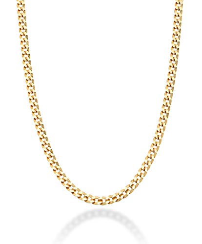 Miabella Solid 18K Gold Over 925 Sterling Silver Italian 2.3mm Diamond Cut Cuban Link Curb Chain Necklace for Women Men, Made in Italy (Length 18 Inches (women's average length))