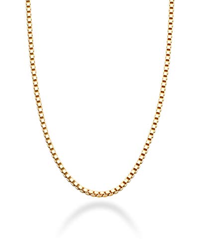 Miabella Solid 18K Gold Over 925 Sterling Silver Italian 1mm Box Chain Necklace for Women Men, Made in Italy (Length 20 Inches)