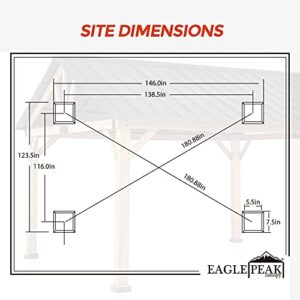 EAGLE PEAK 13x11 Cedar Framed Patio Gazebo, Natrual Wood Outdoor Pavilion Cabana with Black Steel Gable Hardtop Roof, 12x10 Frame, Black