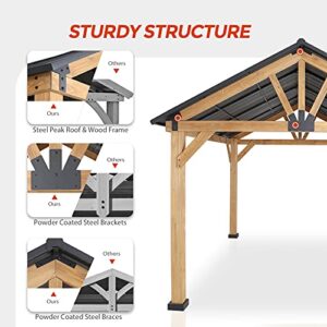 EAGLE PEAK 13x11 Cedar Framed Patio Gazebo, Natrual Wood Outdoor Pavilion Cabana with Black Steel Gable Hardtop Roof, 12x10 Frame, Black