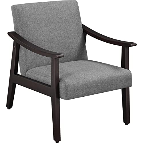 Yaheetech Accent Chair, Mid-Century Living Room Chair, Modern Linen Fabric Side Chair with High Back for Living Room/Office/Bedroom, Minimalist, Dark Gray