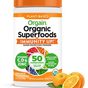 Greens Powder + Superfoods Immune Support, Orgain Organic Immunity Up! Powder, Orange Tangerine - Vitamin D, Vitamin C, Zinc, Apple Cider Vinegar, Probiotics, Ashwagandha & Reishi Mushrooms - 0.62lb