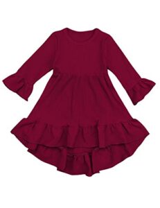 bilison toddler baby girl dress flare long sleeve solid color irregular sundress party princess dress