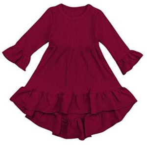 bilison Toddler Baby Girl Dress Flare Long Sleeve Solid Color Irregular Sundress Party Princess Dress