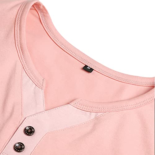 APTRO Men's Long Sleeve Tee Shirts Casual Henley Shirts Y Design Pink M