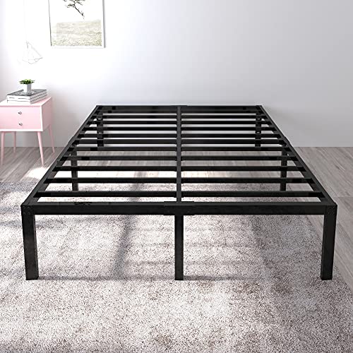 yookare 18 Inch Tall 3500lbs Heavy Duty Bed Frame Metal Platform/Maximum Storage/Mattress Foundation/Steel Slats Support/Noise Free/Box Spring Replacement,Cal King