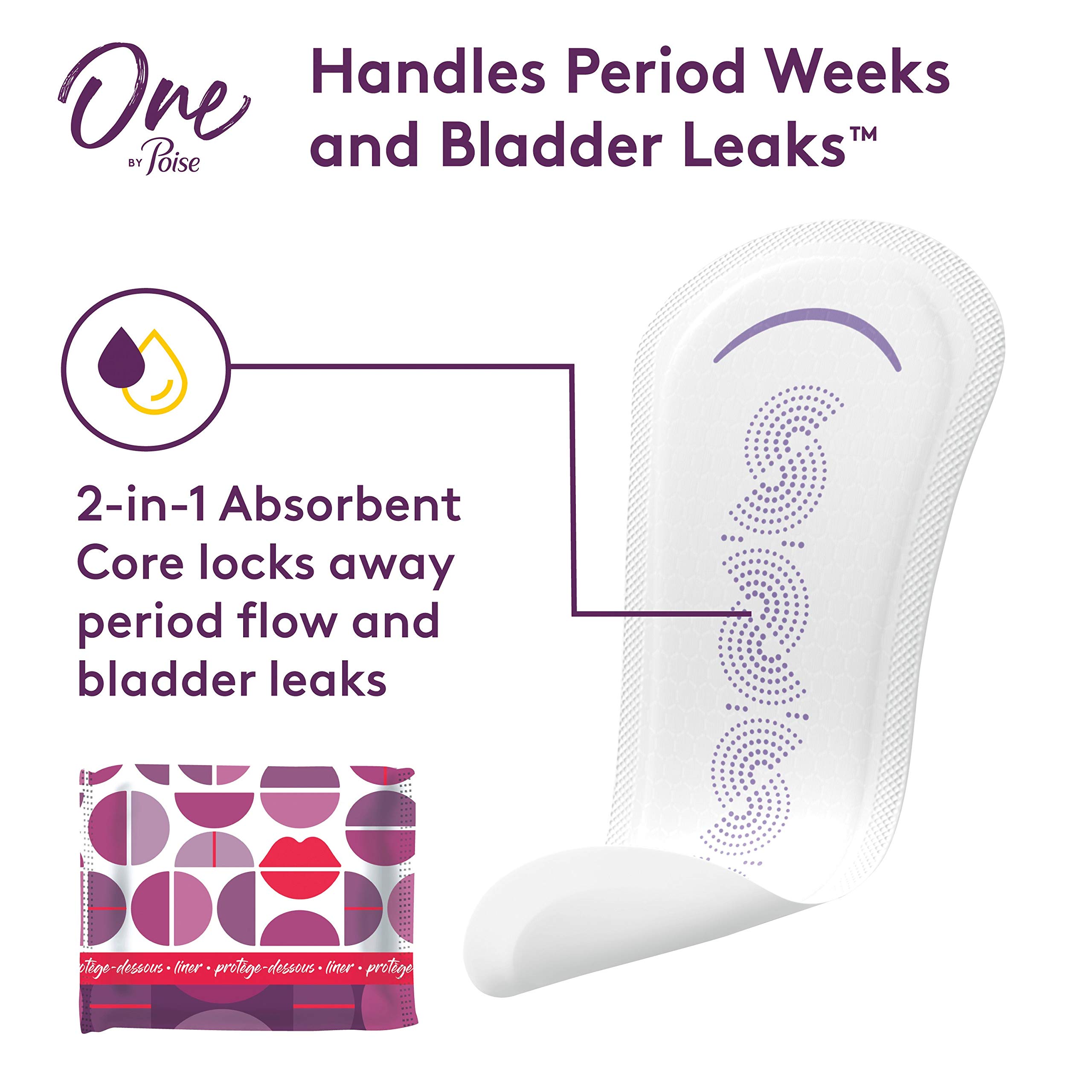 One by Poise Panty Liners (2-in-1 Period & Bladder Leakage Daily Liner), Long, Extra Coverage for Period Flow, Very Light Absorbency for Bladder Leaks, 50 Count