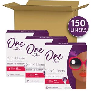 One by Poise Panty Liners (2-in-1 Period & Bladder Leakage Daily Liner), Long, Extra Coverage for Period Flow, Very Light Absorbency for Bladder Leaks, 150 Count (3 Pack of 50)