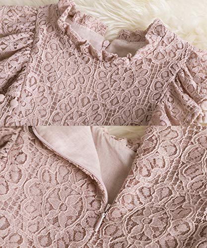 BGFKS Baby Girl Tutu Dress Elegant Lace Pom Pom Flutter Sleeve with Flower Headband Set(Dusty Rose,6 Months)