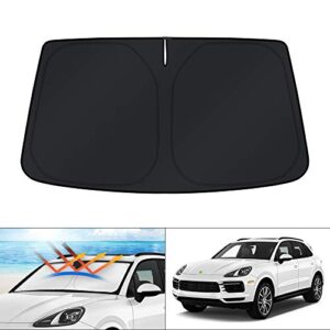 kust custom fit windshield sun shade for 2019-2023 porsche cayenne sunshade foldable window sun visor protector blocks uv rays keep your car cooler