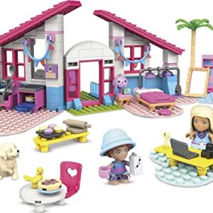 MEGA Barbie Building Toys Playset, Malibu Dream House with 303 Pieces, 2 Micro-Dolls, Accessories and Furniture, 3 Pets