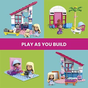 MEGA Barbie Building Toys Playset, Malibu Dream House with 303 Pieces, 2 Micro-Dolls, Accessories and Furniture, 3 Pets