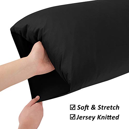 Stretch Pillowcases Standard Size 2 Pack - Micro Jersey Knit & Ultra Soft - Set of 2 Pillow Cases, Black