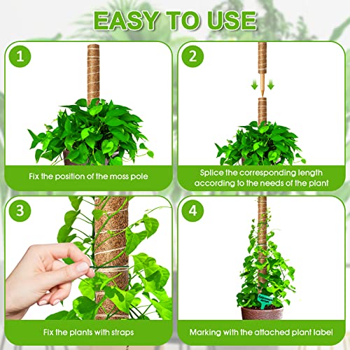 [6 Pack] 94'' Moss Pole, Moss Pole for Plants Monstera, Plant Support Stakes for Indoor Climbing Plants, Monstera Stakes Coco Coir Pole for Potted Plants with 12 Pcs Plant Labels and 100 Pcs Ties