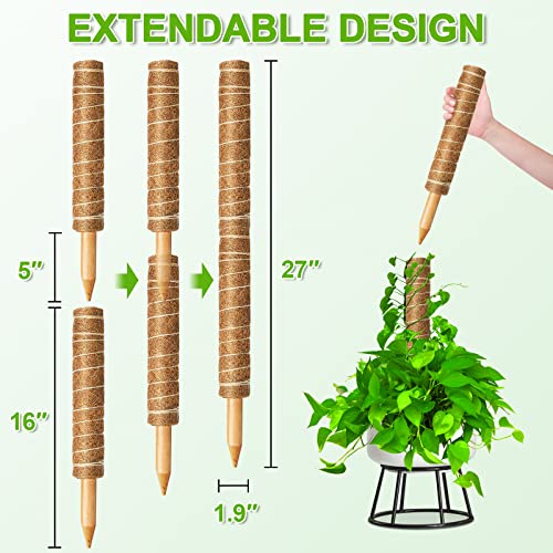 [6 Pack] 94'' Moss Pole, Moss Pole for Plants Monstera, Plant Support Stakes for Indoor Climbing Plants, Monstera Stakes Coco Coir Pole for Potted Plants with 12 Pcs Plant Labels and 100 Pcs Ties