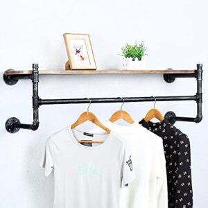 HAOVON Industrial Pipe Clothing Rack Wall Mounted Wood Shelf,Pipe Shelving Floating Shelves,Retail Garment Rack Display Rack Clothes Racks(1 Tier,42in)