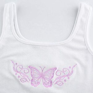 FAIMILORY Women's Basic Summer Embroidered Butterfly Ribbed Crop Tank Tops (ButterflyWhite, M)