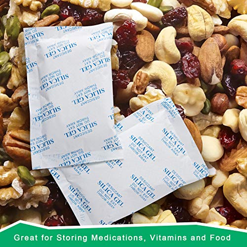 O2frepak 50 Gram(10Packs) Food Grade Moisture Absorbers Silica Gel Packs Desiccant for Storage,Food Safe Dessicant Silica Gel Packets for Moisture Storage Control