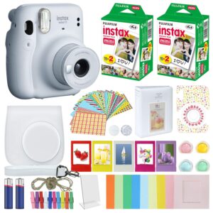 fujifilm instax mini 11 instant camera ice white + minimate accessories bundle + fuji instax film value pack (40 sheets) accessories bundle, color filters, album, frames