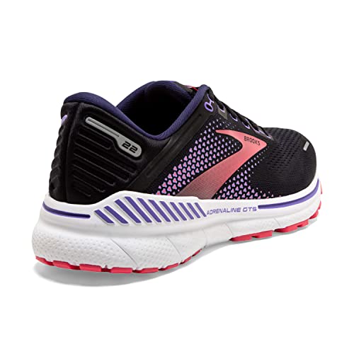 Brooks Women's Adrenaline GTS 22 Supportive Running Shoe - Black/Purple/Coral - 9 Medium