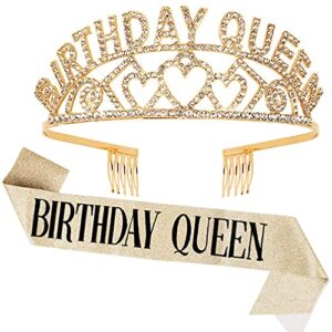 birthday crowns for women, didder birthday queen rhinestone tiara & sash kit,birthday tiaras and crowns for women gold crown for girls birthday girl crown 21 glitter birthday sash for women gift party