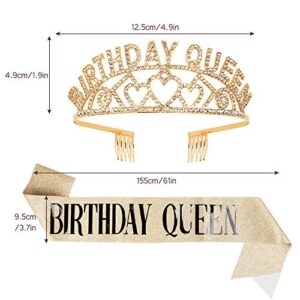 Birthday Crowns for Women, Didder Birthday Queen Rhinestone Tiara & Sash Kit,Birthday Tiaras and Crowns for Women Gold Crown for Girls Birthday Girl Crown 21 Glitter Birthday Sash for Women Gift Party